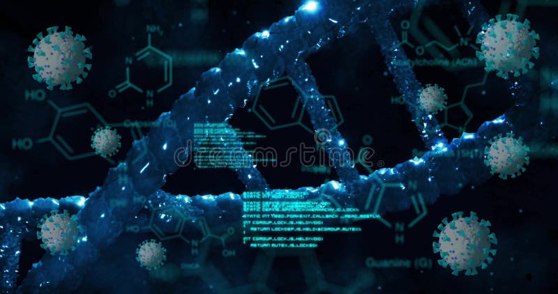 Image of Viruses and Data Processing Over Dna on Black Background Stock ...