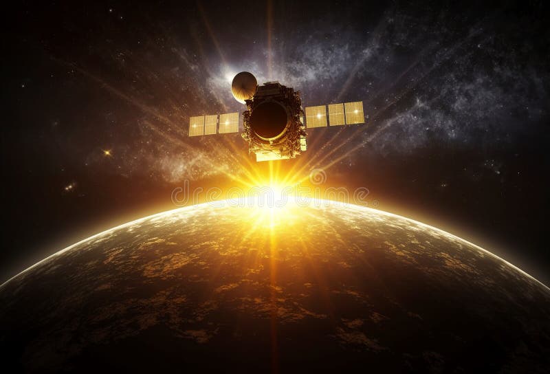 Image, Vision of a Satellite in Space Illuminated by Glare, Generative ...