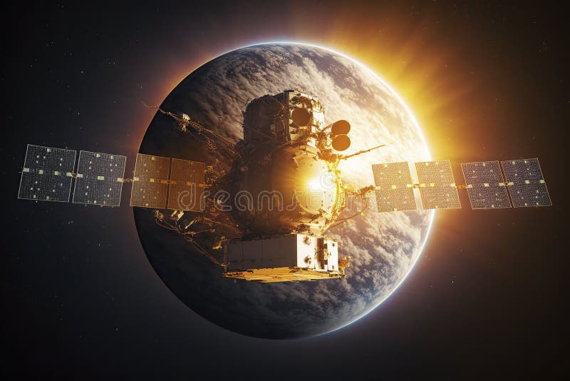 Image, Vision of a Satellite in Space Illuminated by Glare, Generative ...