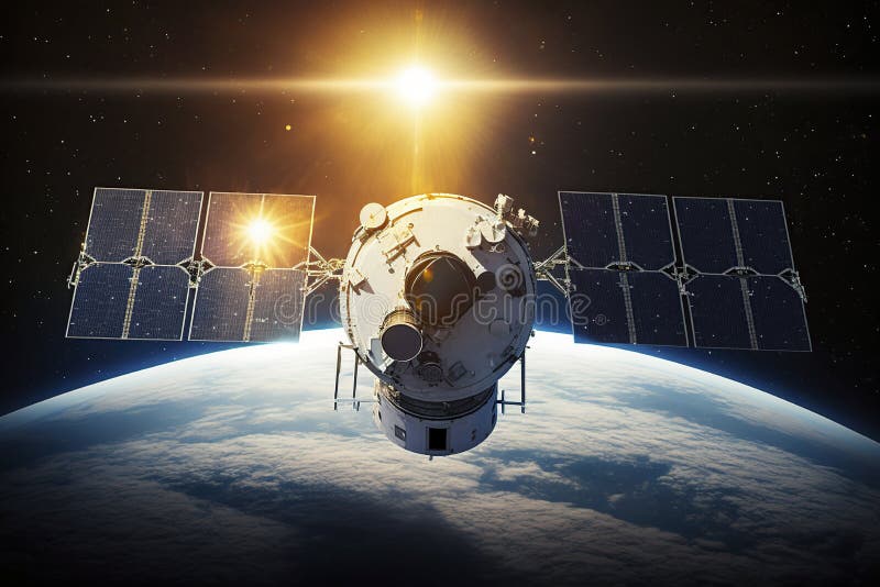Image, Vision of a Satellite in Space Illuminated by Glare, Generative ...