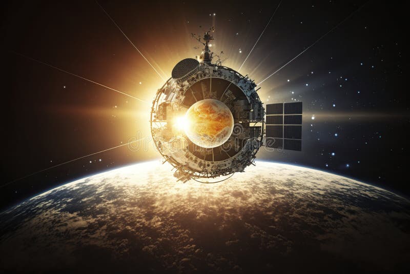 Image, Vision of a Satellite in Space Illuminated by Glare, Generative ...