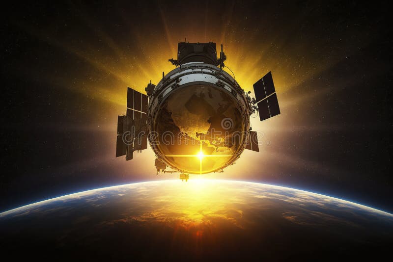 Image, Vision of a Satellite in Space Illuminated by Glare, Generative ...