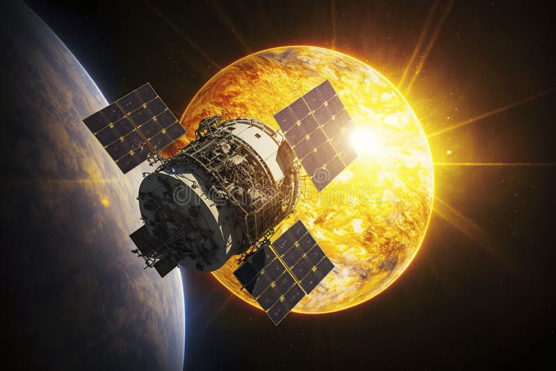 Image, Vision of a Satellite in Space Illuminated by Glare, Generative ...