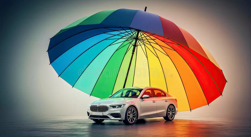 Automobile Protection Shield Insurance Concept with Umbrella Metaphor ...