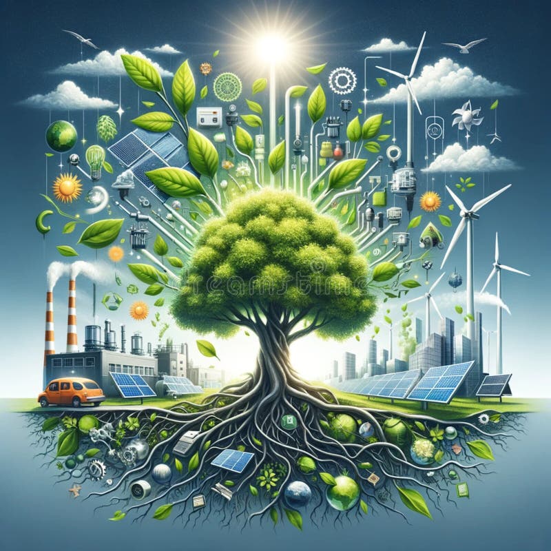 Eco Prosperity: Thriving Together in Green Harmony Stock Illustration ...
