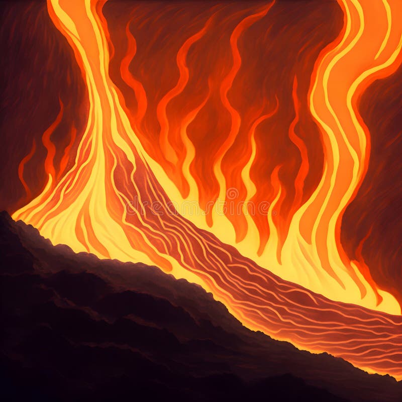 Image of the Volcanic Eruption with Flowing Hot Lava and Fire. Stock ...