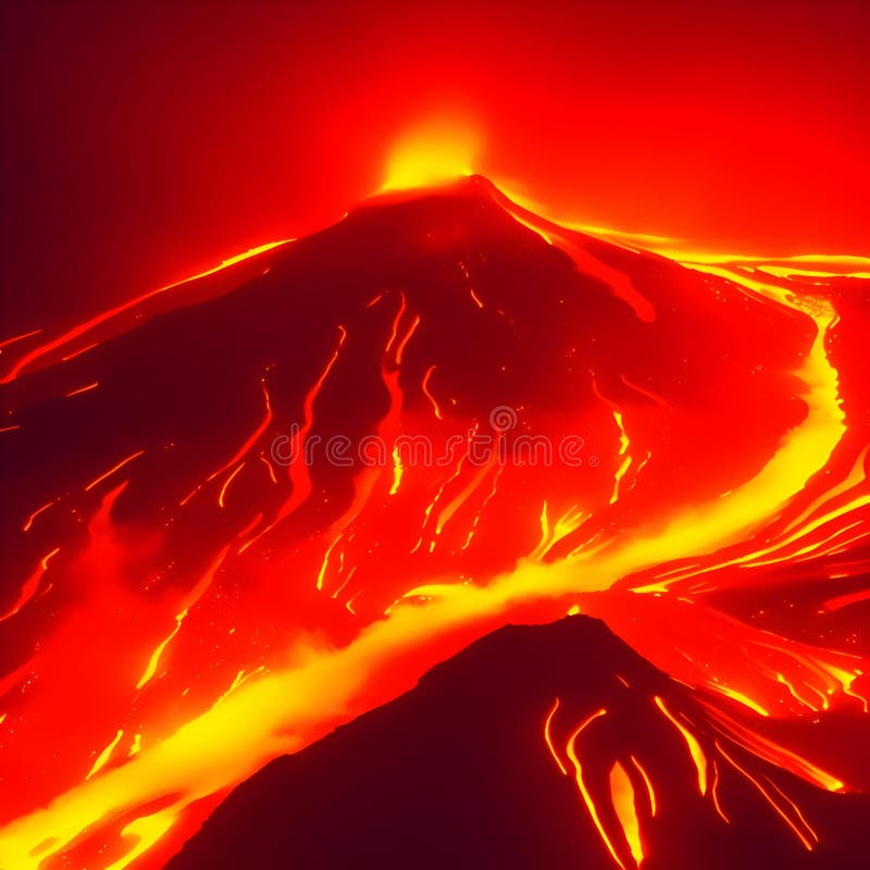 Image of the Volcanic Eruption with Flowing Hot Lava and Fire. Stock ...