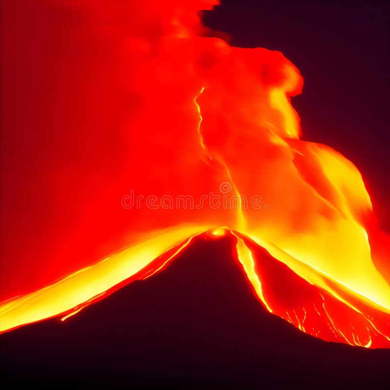 Image of the Volcanic Eruption with Flowing Hot Lava and Fire. Stock ...