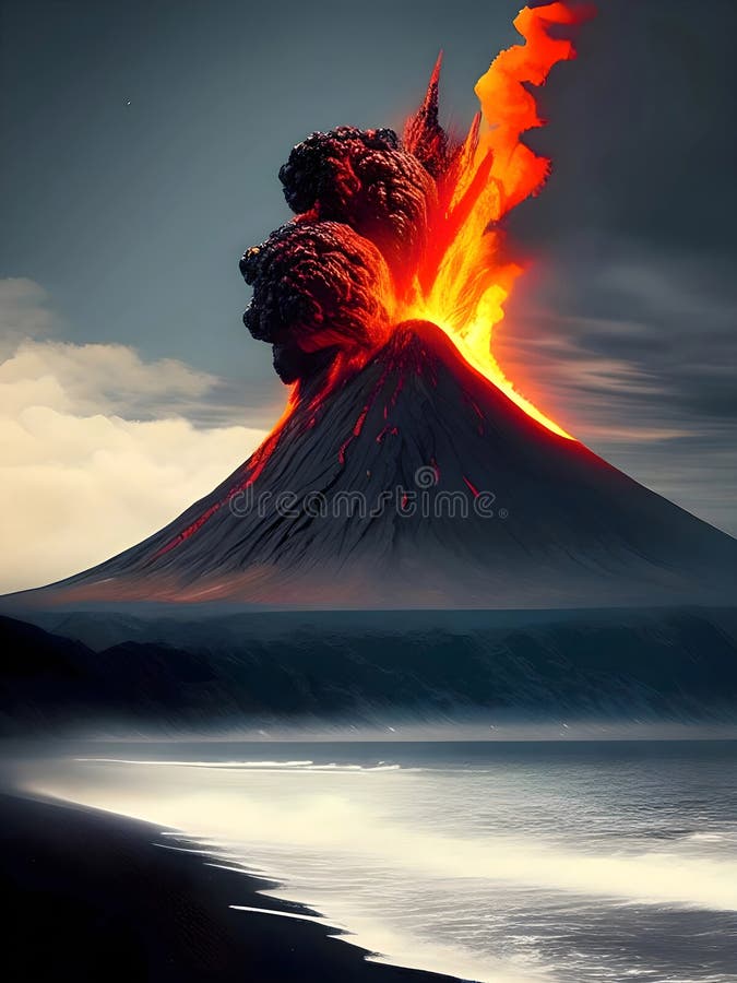 Image of the Volcanic Eruption with Flowing Hot Lava and Fire. Stock ...