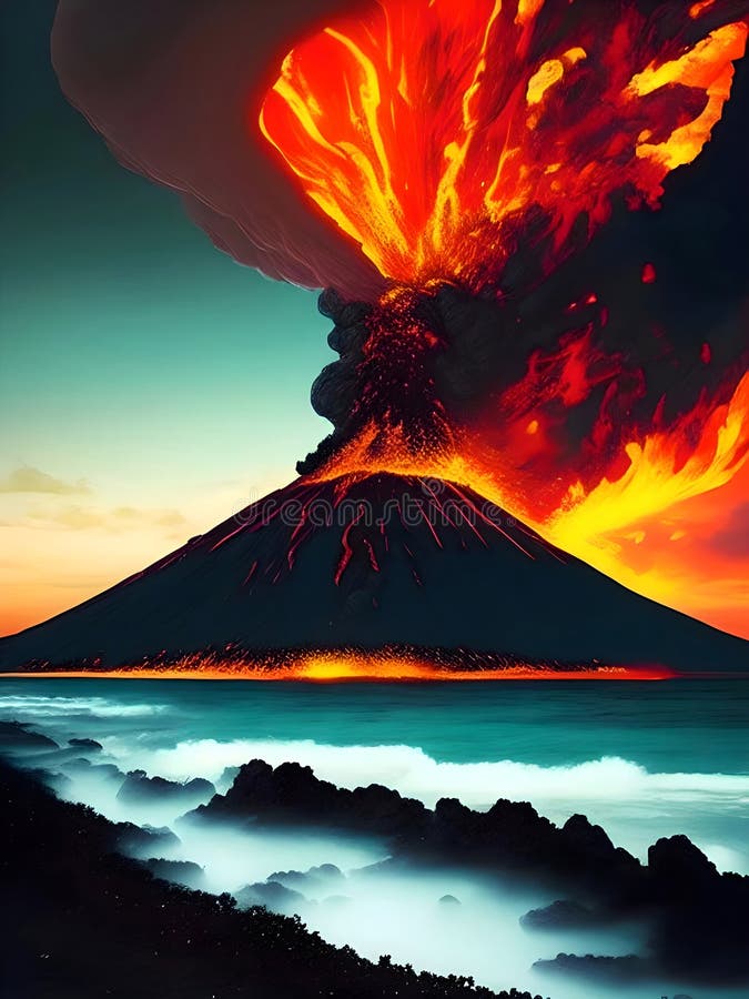 Image of the Volcanic Eruption with Flowing Hot Lava and Fire. Stock ...