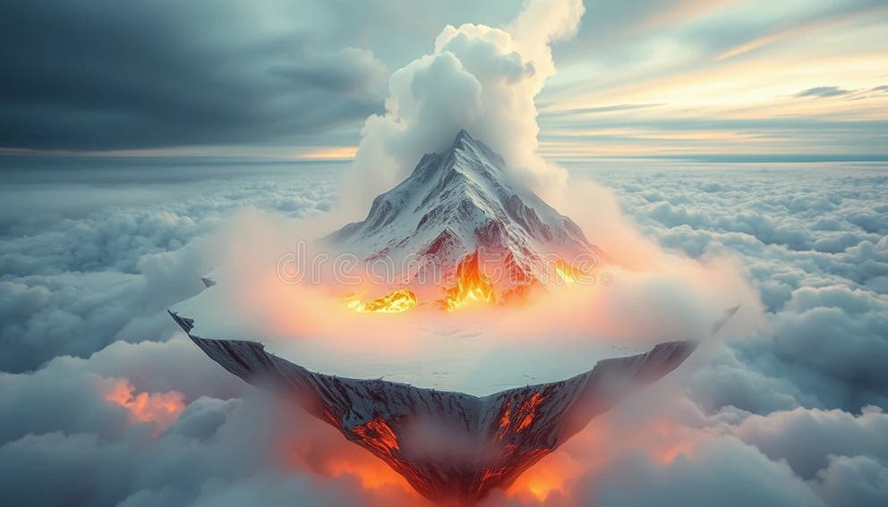 An Image of a Volcano in the Clouds Generated Stock Illustration ...