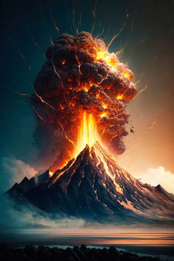 An Image of Volcano Erupting into the Sky. Generative AI Stock ...