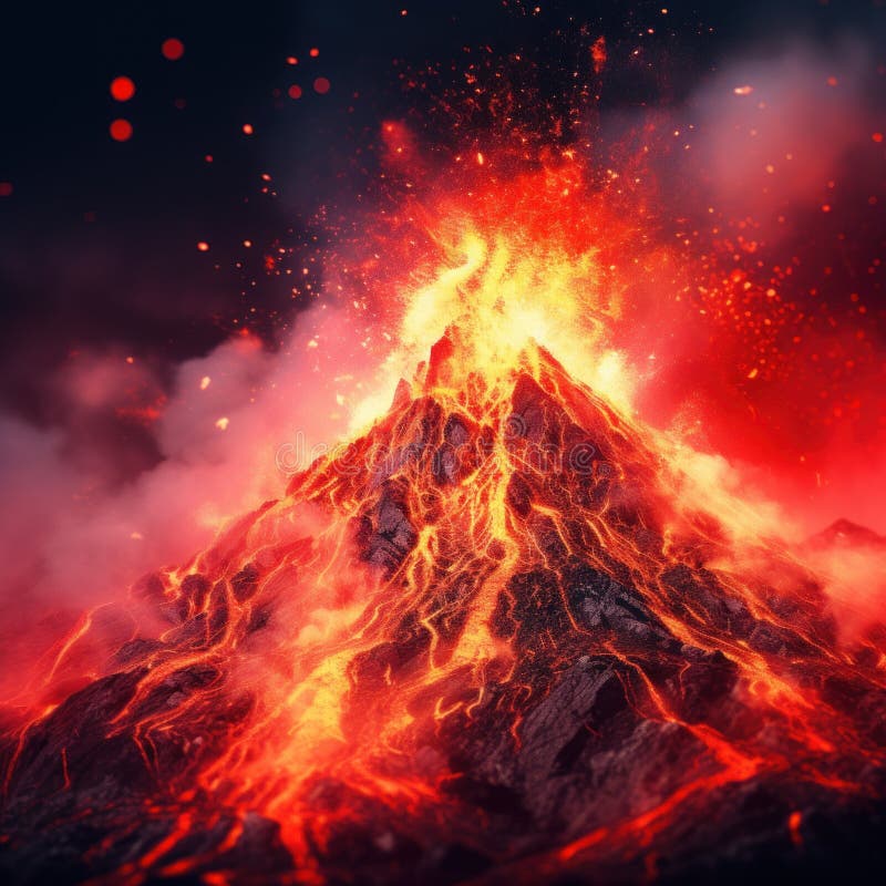An Image of a Volcano with Red Hot Lava, AI Stock Illustration ...