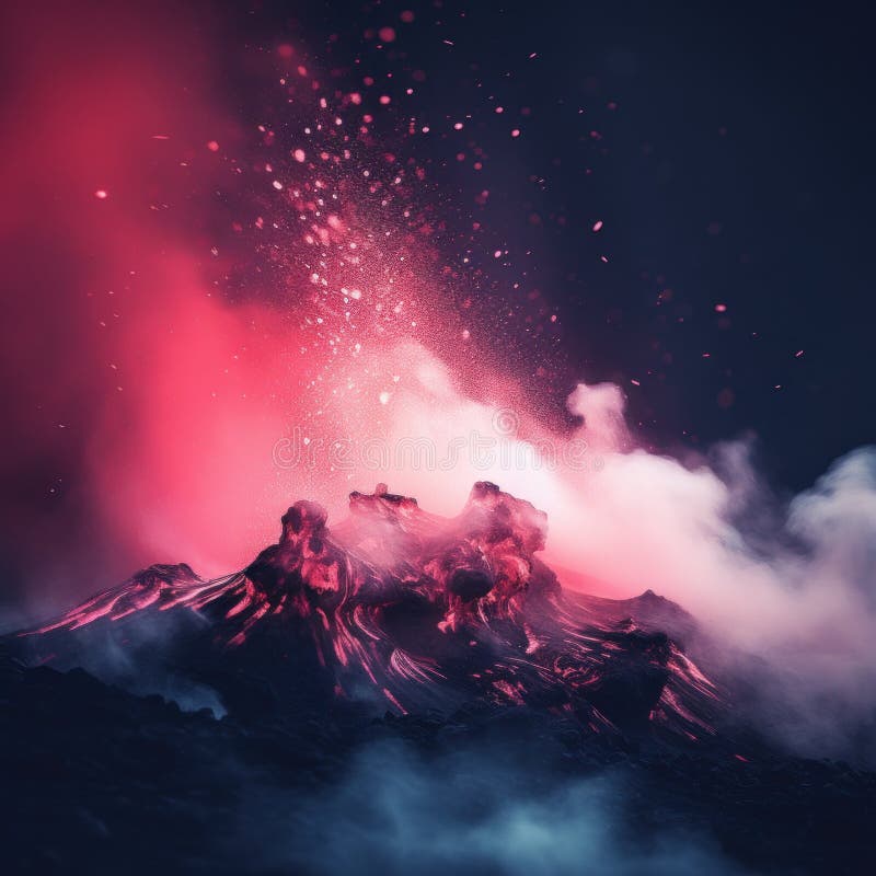 An Image of a Volcano with Red and Pink Smoke, AI Stock Image - Image ...