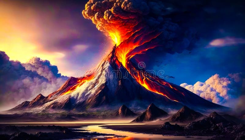 An Image of Volcano with Smoke Coming Out of it. Generative AI Stock ...