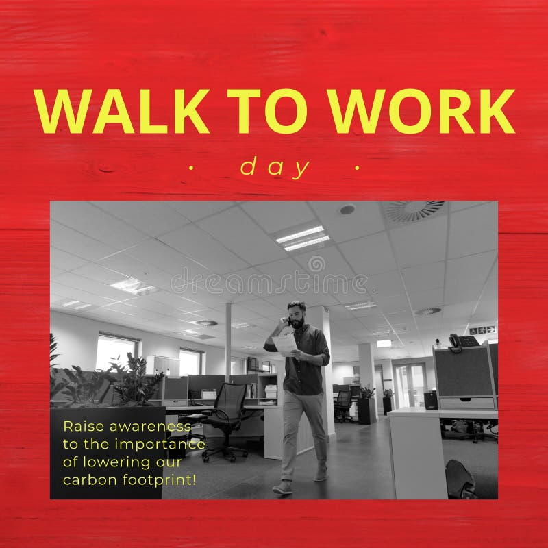Image of Walk To Work Day Text Over Caucasian Businessman Walking Stock ...