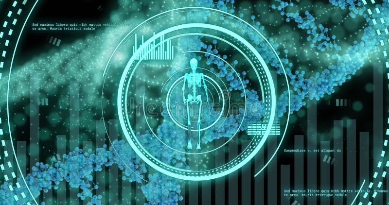 Image of Walking Skeleton in Loading Circles Over Dna Helix and ...