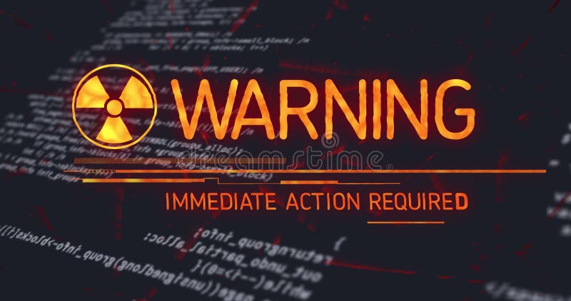 Image of Warning Text and Symbol Over Data Processing on Black Background Stock Illustration ...