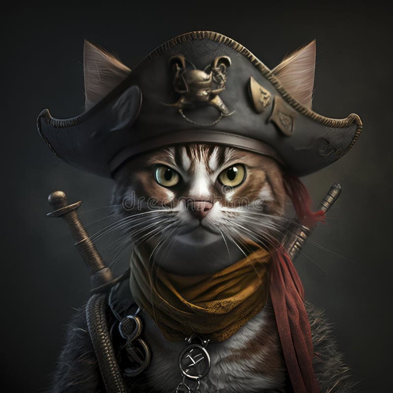 Funny Cat Dressed As a Pirate, Pirates Cat, Captain Cat, Generative AI ...