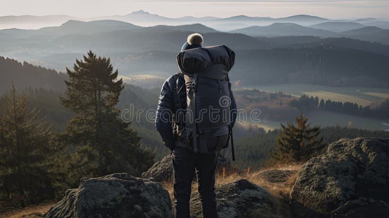 Man Hiking at Mountains with Heavy Backpack Travel Adventure Concept ...