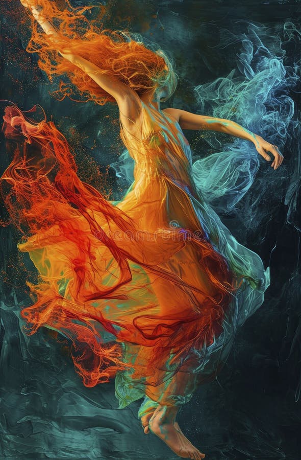 Woman Dissolving into Neon Acrylic Paint. 3D Illustration Stock ...