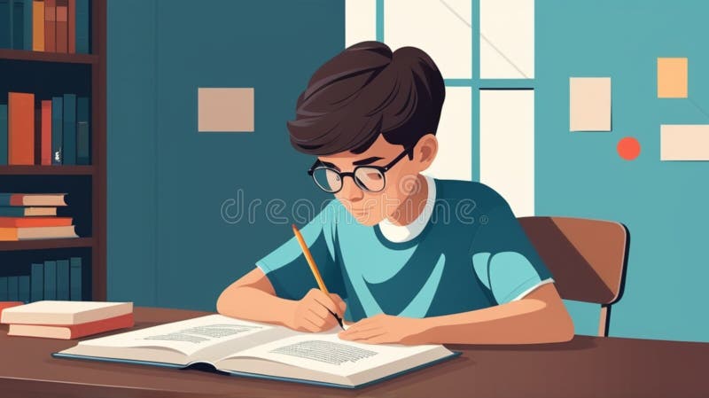 A boy who is studying stock illustration. Illustration of youth - 332256628