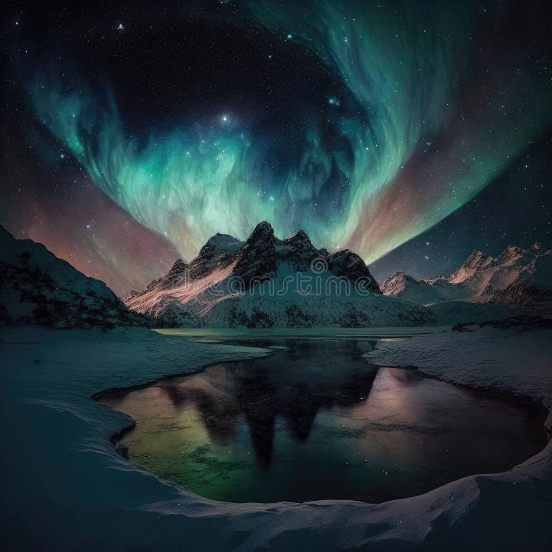 Abstract and Fictional Northern Lights Landscapes Created in AI in High ...