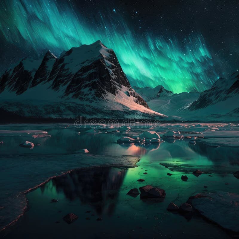 Abstract and Fictional Northern Lights Landscapes Created in AI in High ...