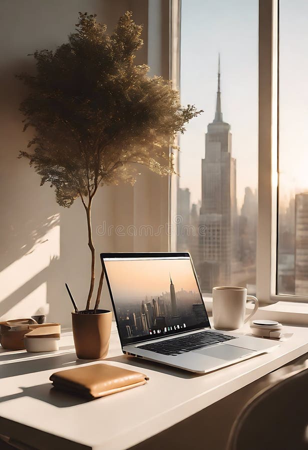 A Bright and Cozy Work Desk by the Window with a View of the City ...