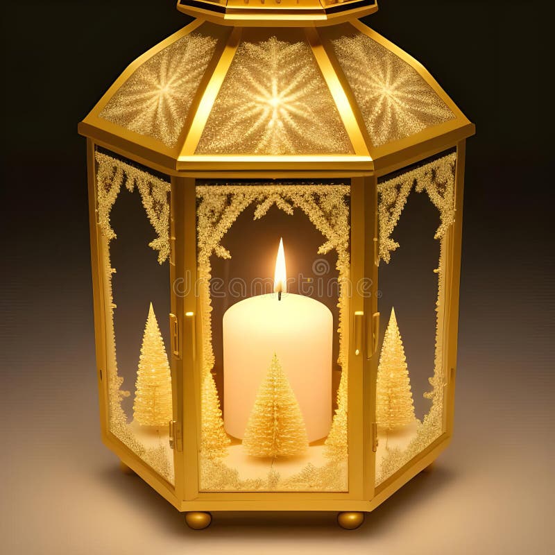 Decorative Lantern of Golden Color with a Hexagonal Shape Stock Photo ...
