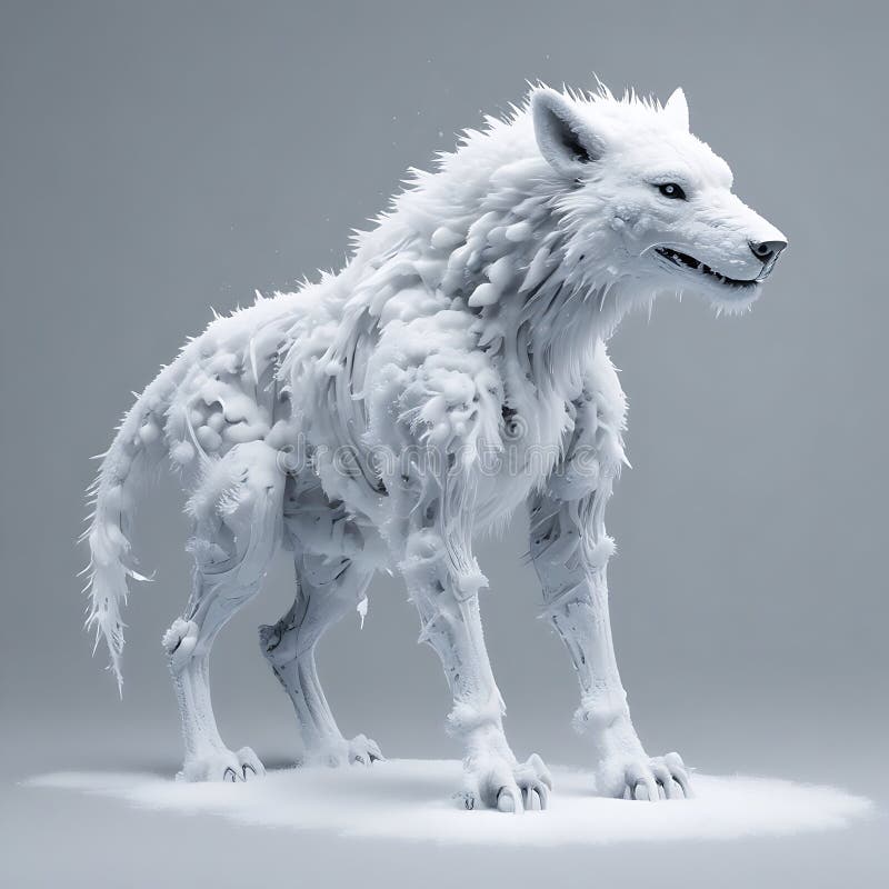 A Fantastic Creature Resembling a Wolf, Completely Covered with Snow or ...