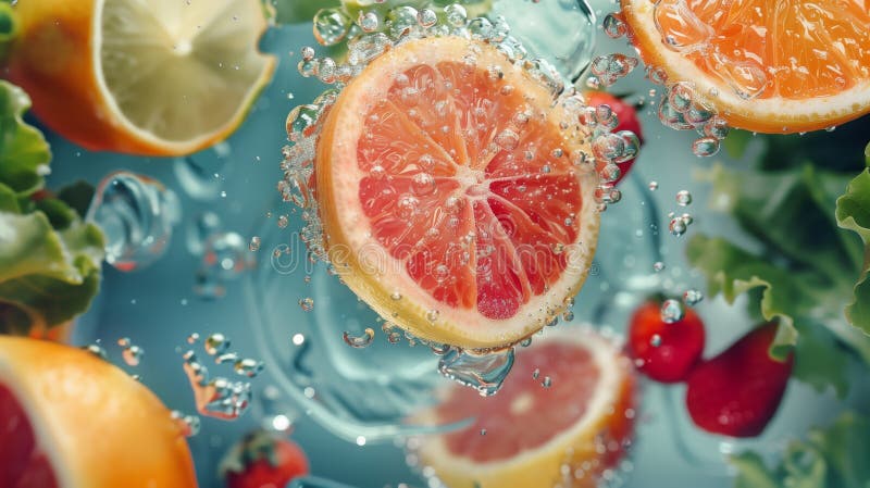 Citrus Fruits Like Oranges and Lemons Drop into the Water Stock Photo ...