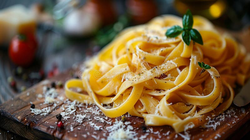 A Close Up of Pasta on a Wooden Cutting Board Stock Photo - Image of ...