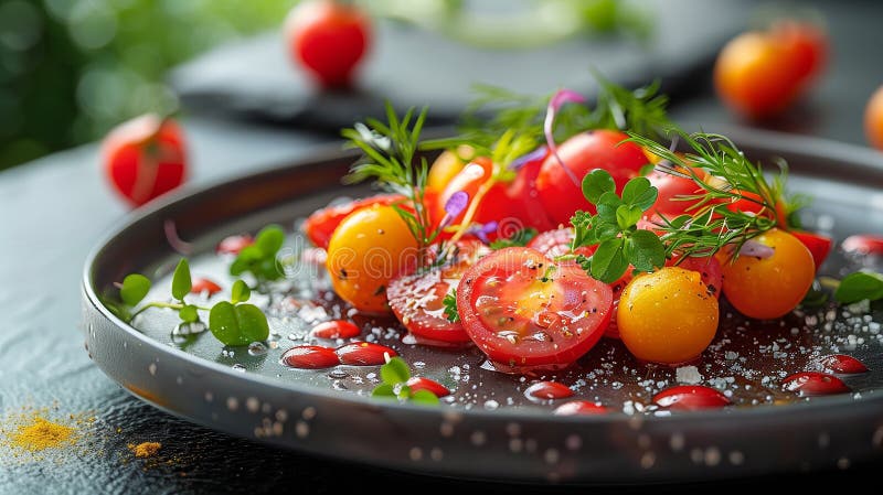 A Close Up of a Plate of Tomatoes on a Table Stock Photo - Image of ...