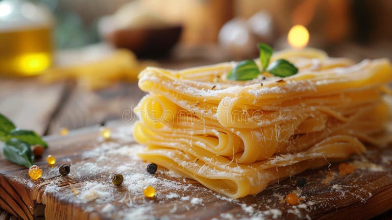 A Close Up of a Stack of Pasta on a Wooden Cutting Board Stock Image ...