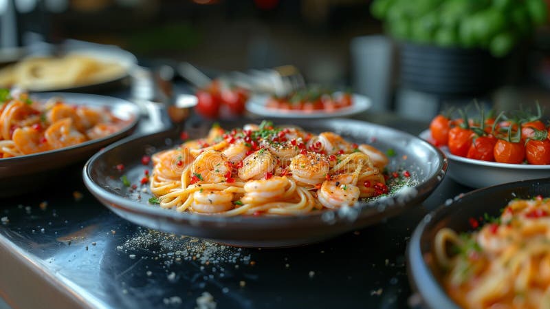 Delicious Pasta in a Beautiful Presentation with Exquisite Dishes Stock ...