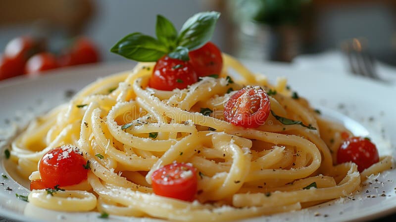 Delicious Pasta in a Beautiful Presentation with Exquisite Dishes Stock ...