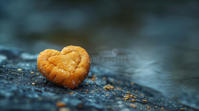 Heartshaped Cookie on a Rock, Food Art in Natural Landscape Stock Photo ...