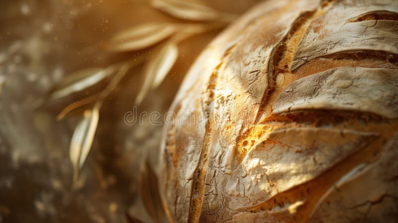 A Staple Food Ingredient a Loaf of Bread Rests Atop a Mound of Wheat ...