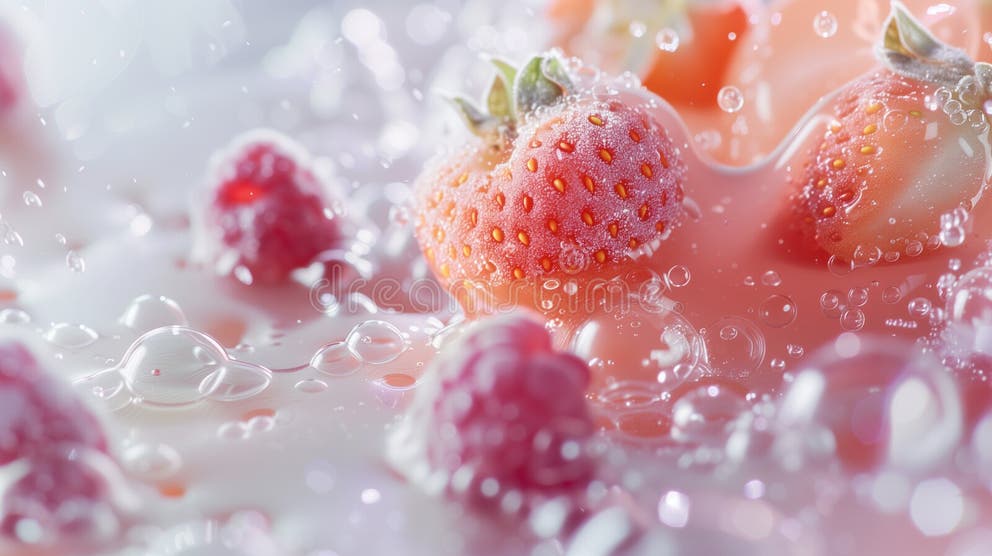 Strawberries and Raspberries are Splashing in a Pink Liquid Stock Image ...