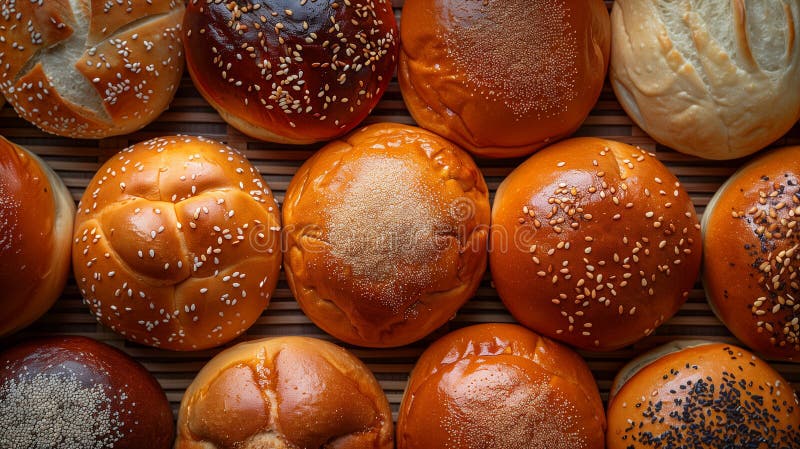 There are Many Different Types of Buns on the Table Stock Photo - Image ...