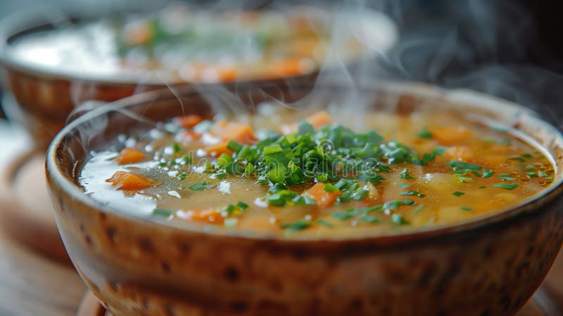 Two Bowls of Steamy Soup on a Wooden Table, Comforting and Delicious ...