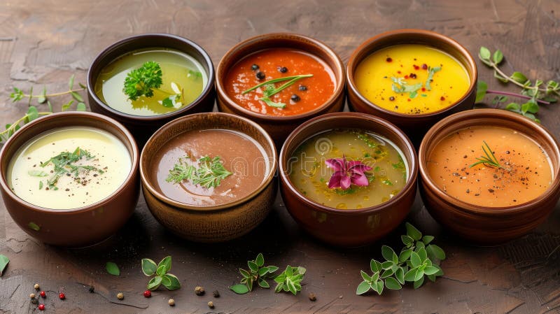Various Soup Bowls with Different Types of Food Ingredients Stock Image ...