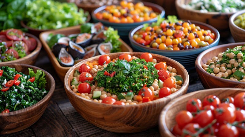 Various Types of Food Displayed in Bowls on the Table Stock Image ...
