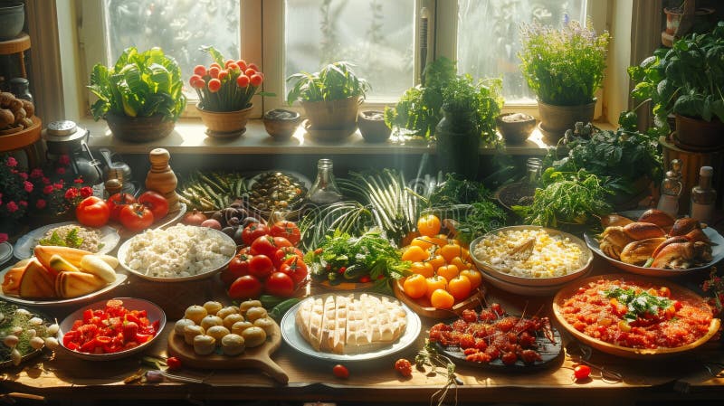 Various Types of Food, Plants, and Ingredients Displayed on the Table ...