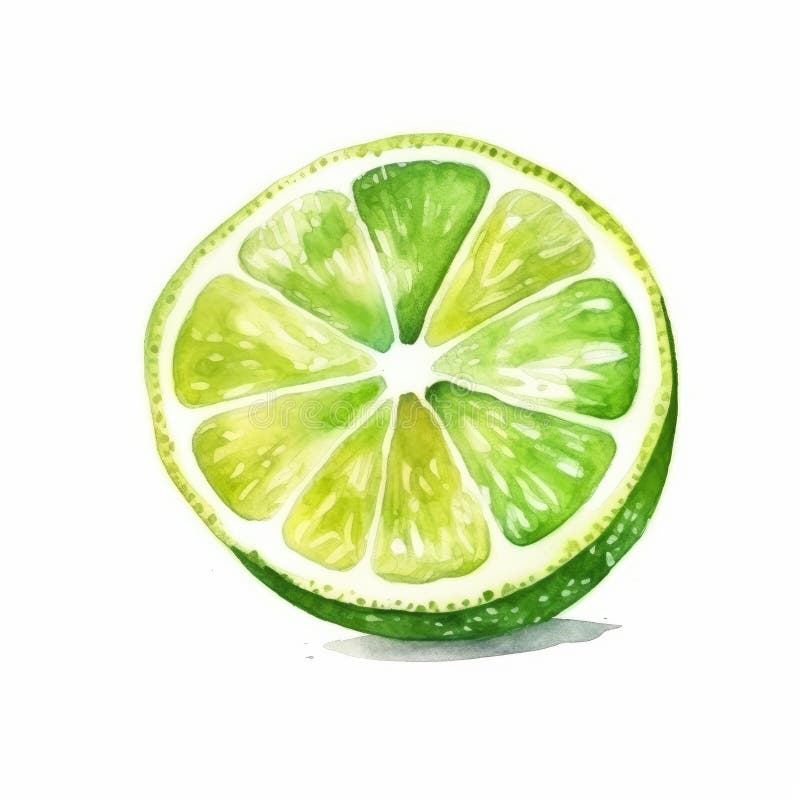 Watercolor Illustration of a Green Lime with a White Background Stock ...