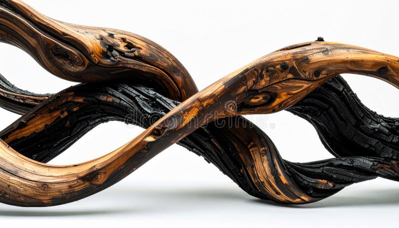 Twisted Burnt Wood Sculpture with Natural Grain and Charred Surface on ...