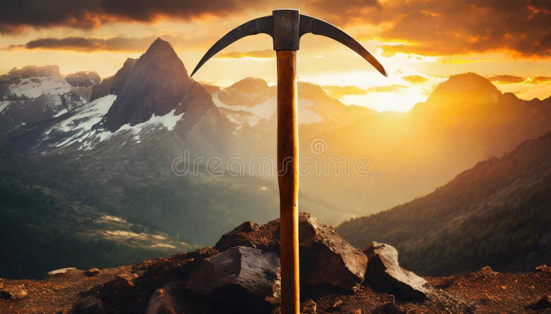 Pickaxe on Mountain Peak with Dramatic Sunset and Snowy Summits Stock ...