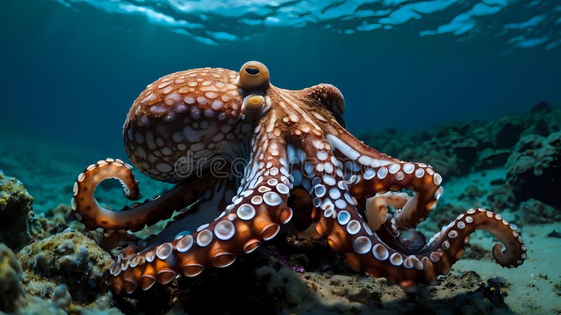 Discover the Secrets of the Brown Octopus in the Deep Sea Stock Image ...