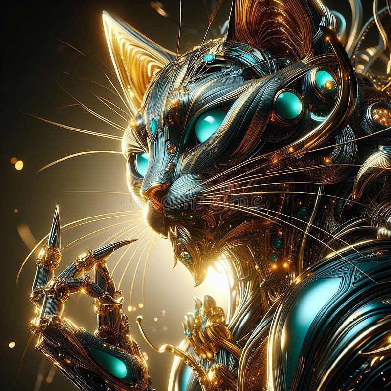 Cybernetic Whiskers: Majestic Mecha Cats Stock Illustration ...